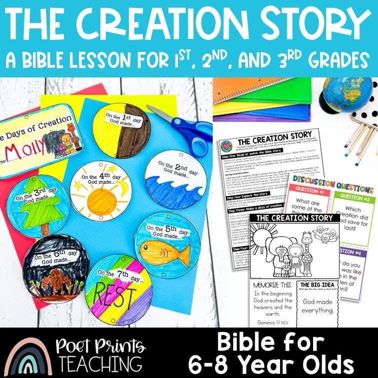 Days of Creation, Printable Bible Lesson for Bigger Kids in 1st, 2nd ...