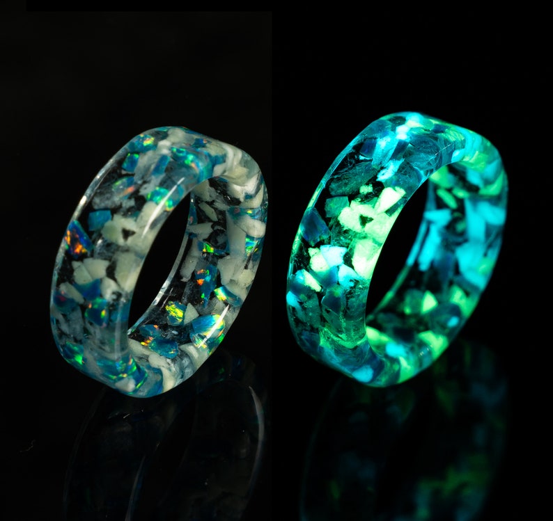 Aura Ring - Blue Opal Ring - Colorful Luminous Resin Wood Ring Women ...