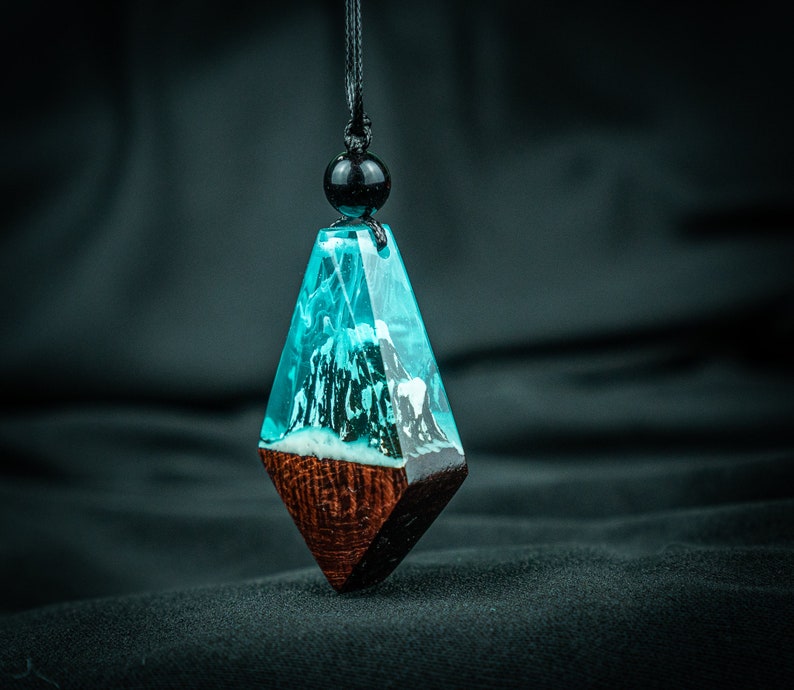 Glow in the Dark Pendant - Snow Mountain Pendant - Wood Resin Pendant ...
