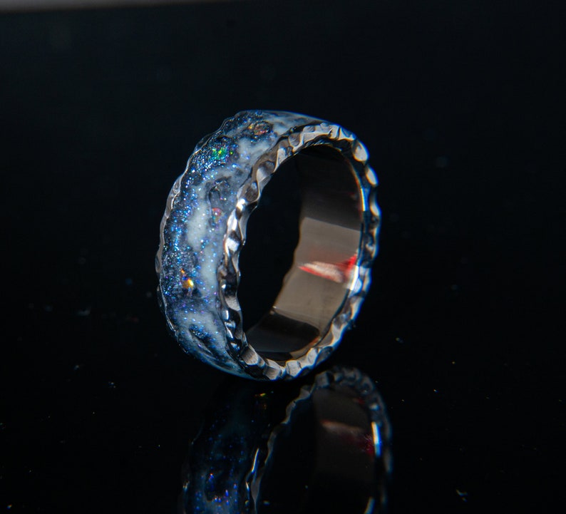 Space Glow Ring Hammer Texture Ring Titanium Glow in the - Etsy