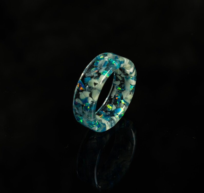 Aura Ring - Blue Opal Ring - Colorful Luminous Resin Wood Ring Women ...