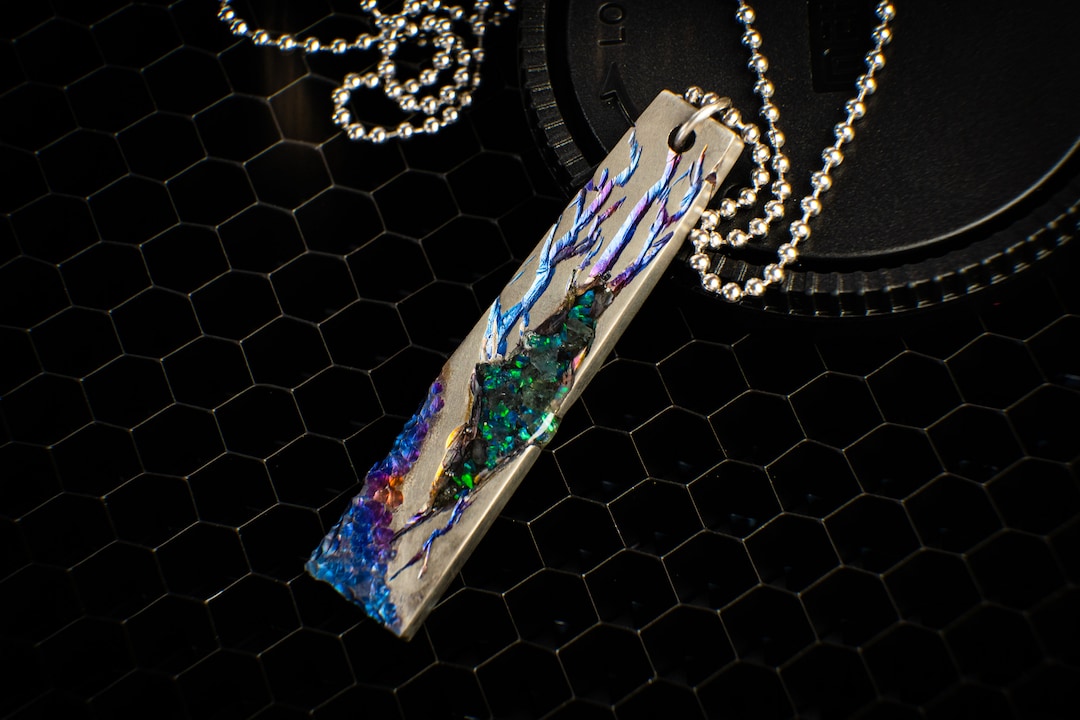 Rustic Titanium Pendant Necklace, Titanium Pendant Opal Inlay, Titanium ...