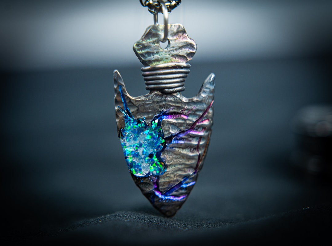 Arrowhead - Spearhead Titanium Pendant Necklace, Titanium Opal ...