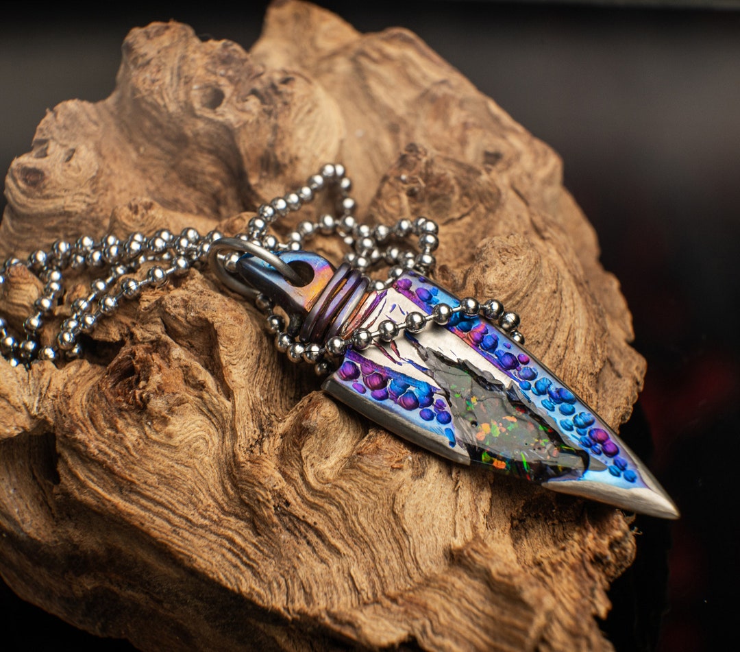 Arrowhead Titanium Pendant Necklace, Titanium Pendant Opal Inlay ...