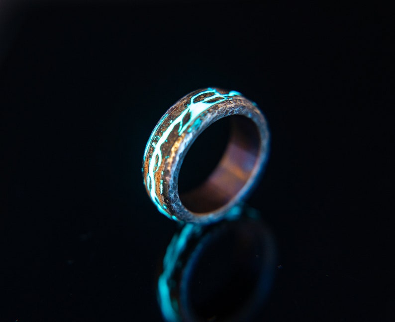 Lightning Glow Ring Hammer Texture Ring Stainless Steel Wood - Etsy
