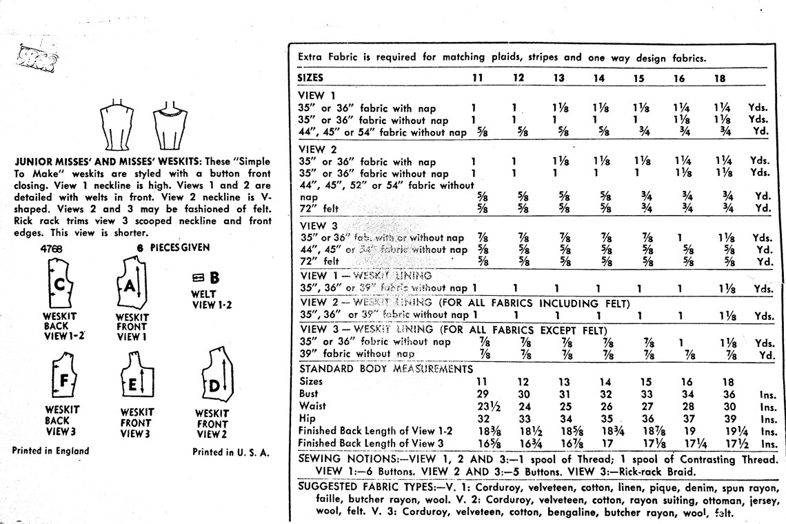 1950's Vintage Weskit Vests Pattern 3 Styles Digital Download- Mid ...