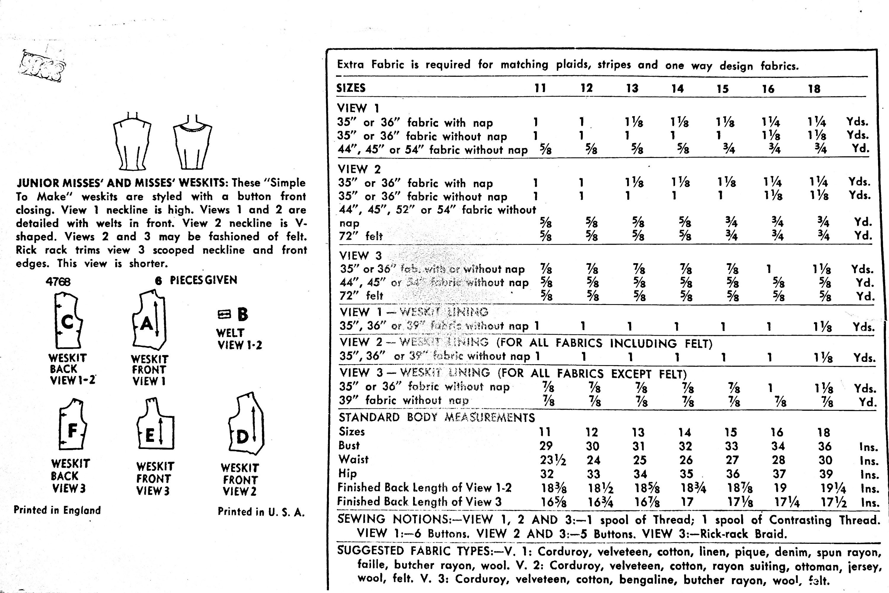 1950's Vintage Weskit Vests Pattern 3 Styles Digital Download- Mid ...
