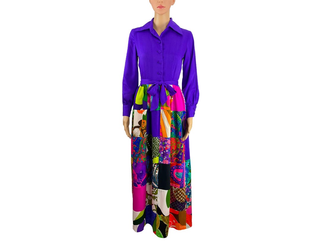 Maxi Dress Krist Gudnason Patchwork Hostess Gown Vintage 1960s 1970s ...