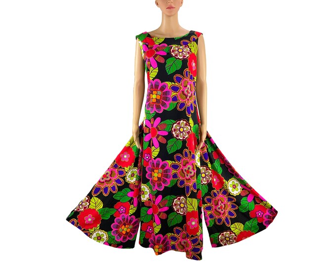 Maxi Dress Hawaiian Hostess Gown Split Watteau Train Scarves Bold Day ...