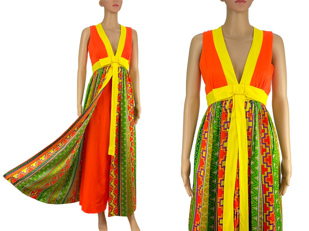 Jumpsuit Krist Vintage 1960s Hostess Gown Skirted Maxi Wide Leg Pants ...