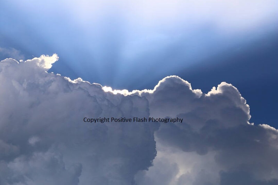 Digital Background Photography Print, Gray Storm Cloud With Sunrays ...