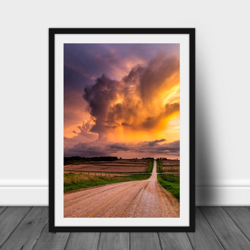 Iowa Landscape Photography Print Scenic Orange Sunset Wall | Etsy
