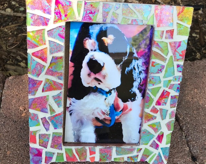 Mosaic Picture Frame/multi-color Glitter Glass Photo Frame/7.5" X 6.5 ...