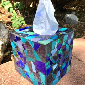 Mosaic Tissue Box Cover/pansy Flower Tissue Box/mosaic Glass Art ...