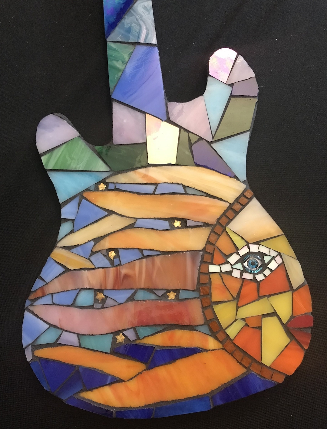 Mosaic guitar/glass Art Collectible/guitar, Music Lover's Gift/sun Face ...