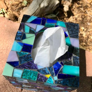Mosaic Tissue Box Cover/pansy Flower Tissue Box/mosaic Glass Art ...