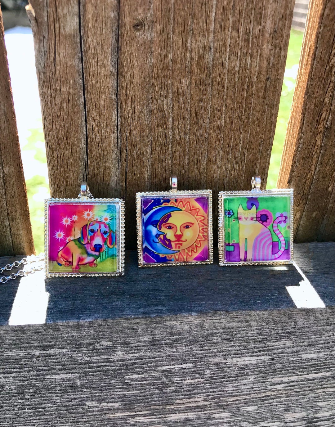 Square 1" Mosaic Pendant/sun, Moon Face Cabochon/funky Dog Cabochon ...