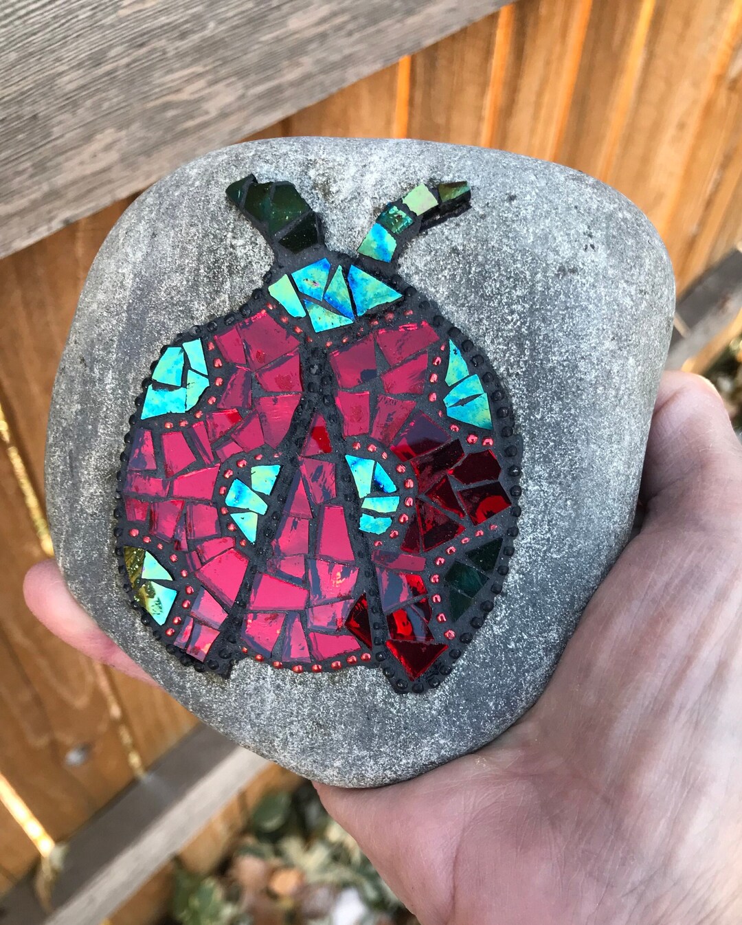 Ladybug Mosaic/glass Art on a Rock/mosaic Rock/mosaic Garden Art/mosaic ...