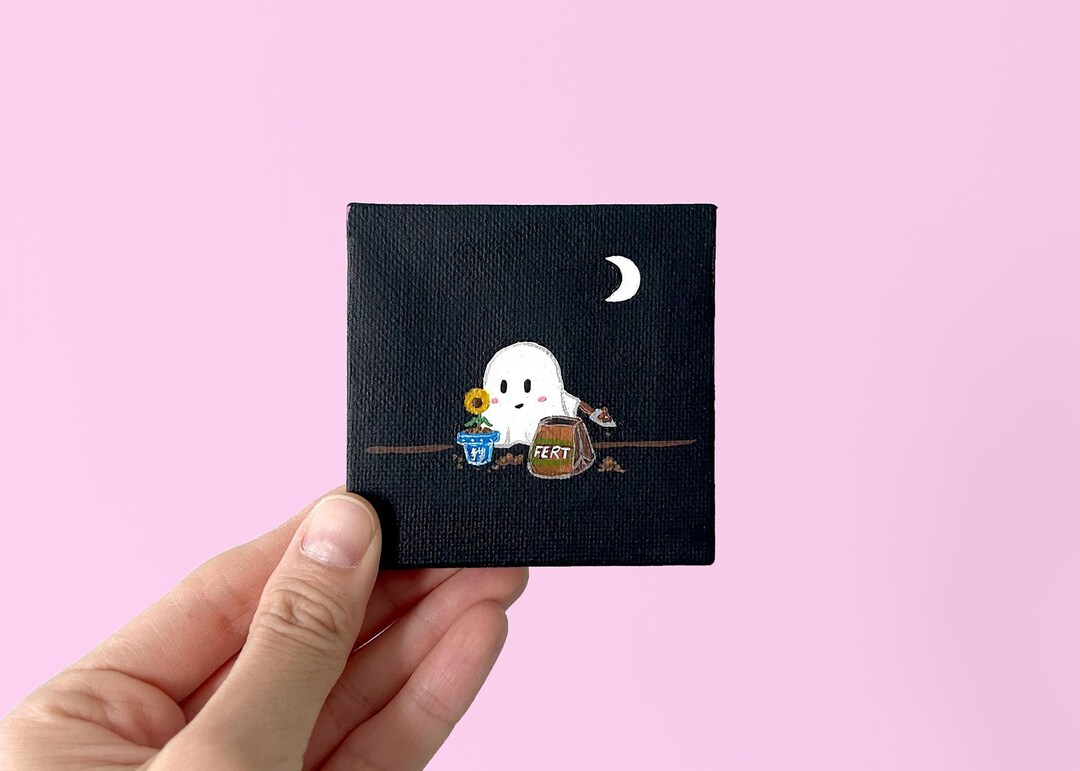 Miniature Ghost Painting Cute 3x3 Acrylic Painted Canvas Art Little ...