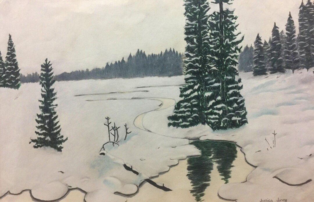 Winter Wilderness Drawing - Etsy