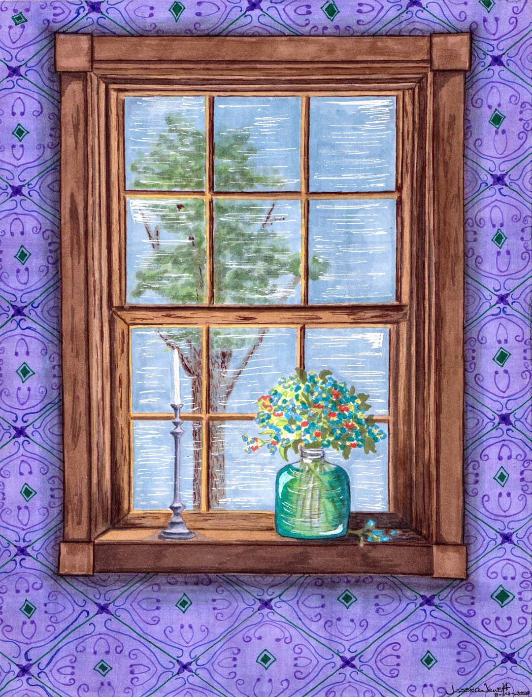 Forget Me Not Window Illustration - Etsy