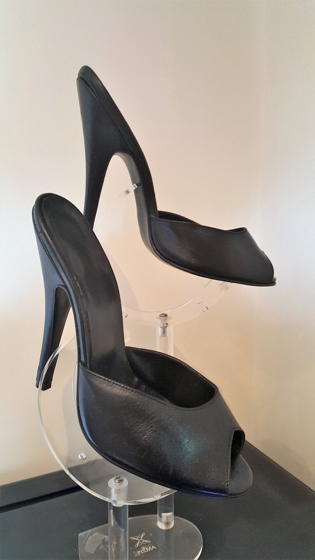 Worn Little Shoe Box Black Matt Leather High Heeled Peep Toe - Etsy
