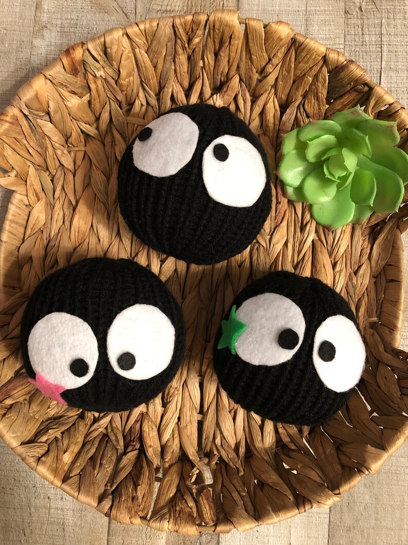 Adorable Knitted Soot Spirit Trio Set, Anime Dust Buddies, Knit Anime ...
