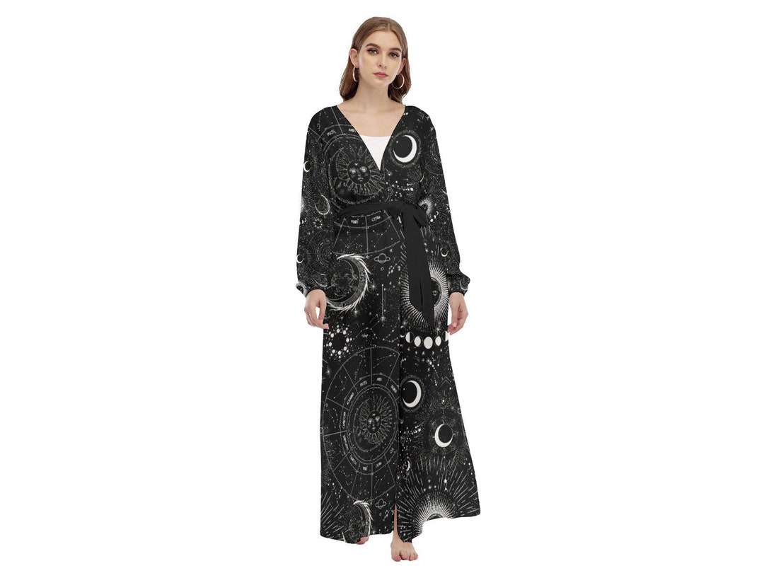 Astrology Zodiac Kimono Silky Long Robe Cardigan Astrology Kaftan for a ...