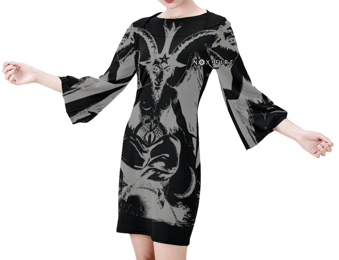 Baphomet Witchy Bell Sleeve Short Dress Satanic Witchy Ritual Dress - Etsy