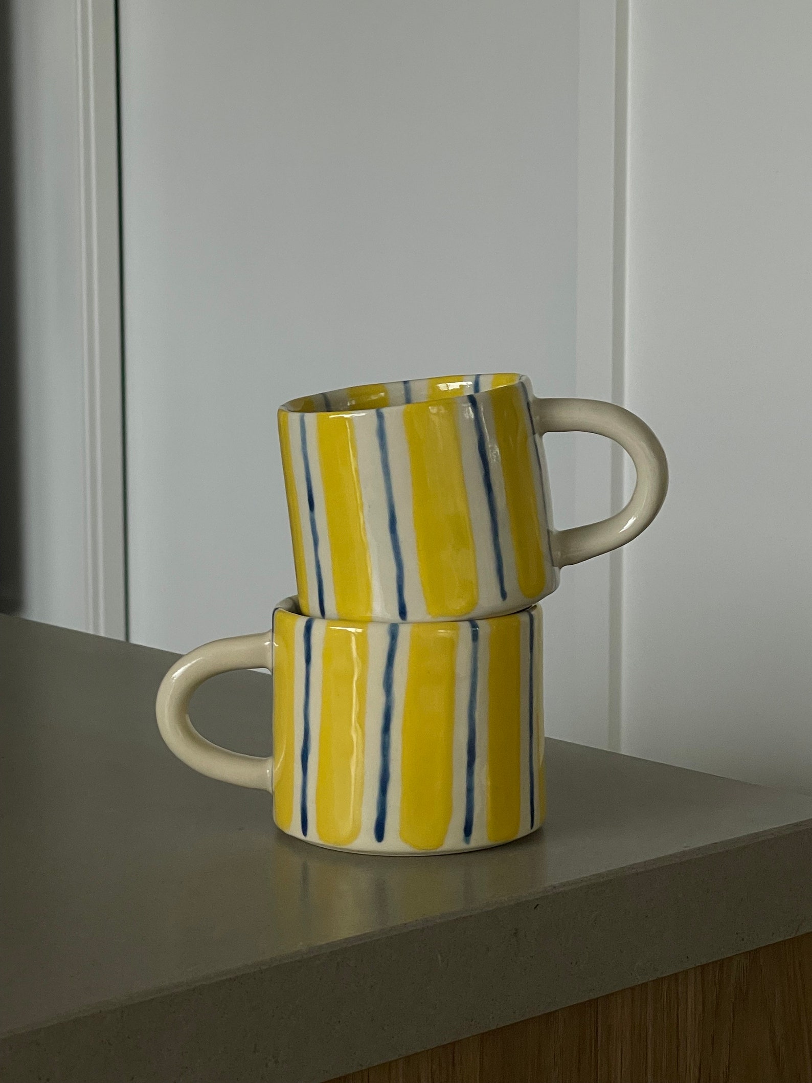 Handmade Mug in Yellow and Blue Stripe Custom Cup Cute Coffee or Tea ...
