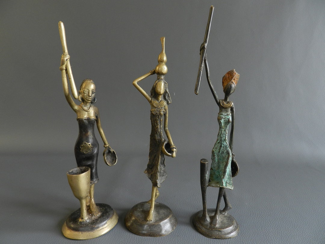 Bronze Peuhl Sculpture Woman Pestle Burkina, Bronze Mortar Pestle ...