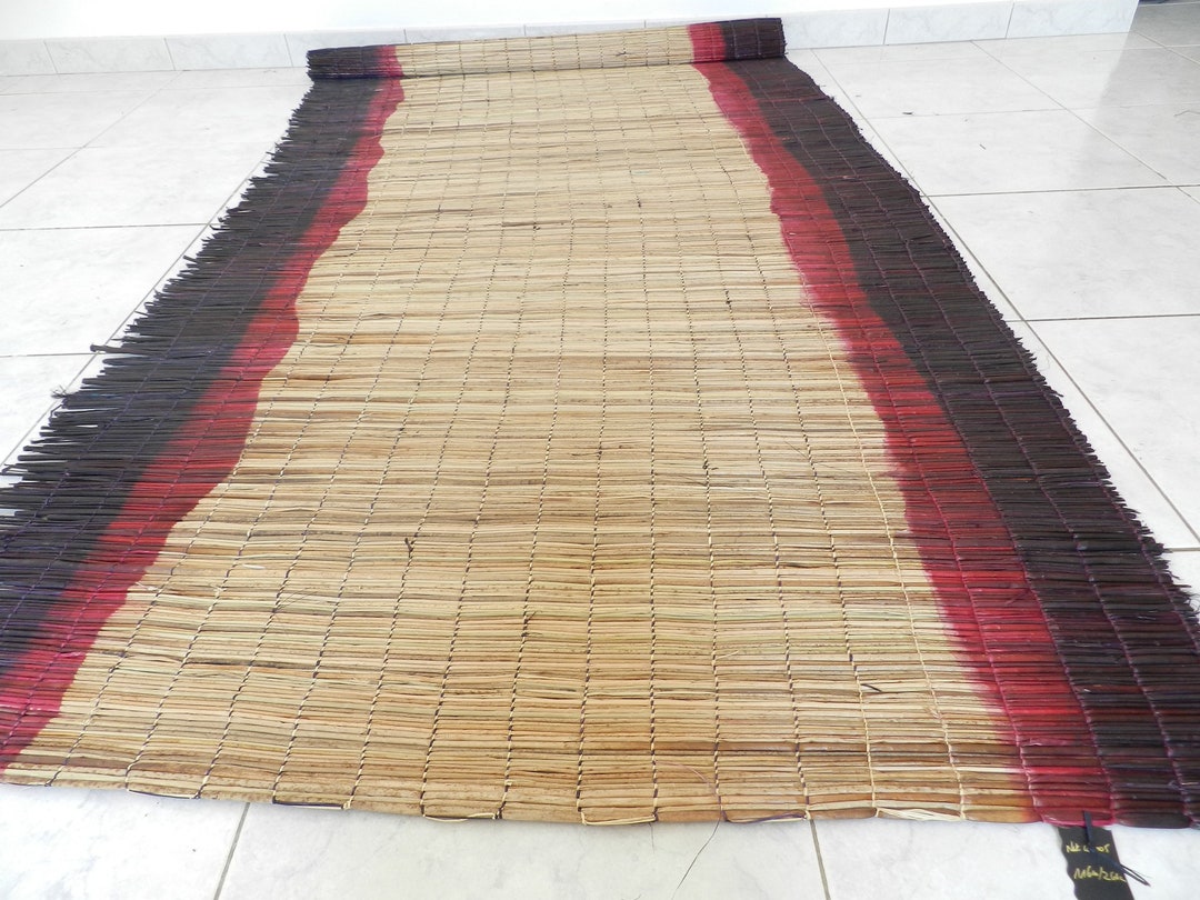 Rouge Natte Tapis de sol naturel aquarelle teintée, jonc raphia tissé ...