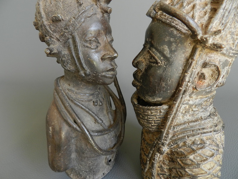 Luxe Bronze Edo Ife Yoruba Couple King Oba Queen Mother, Bronze Bini ...