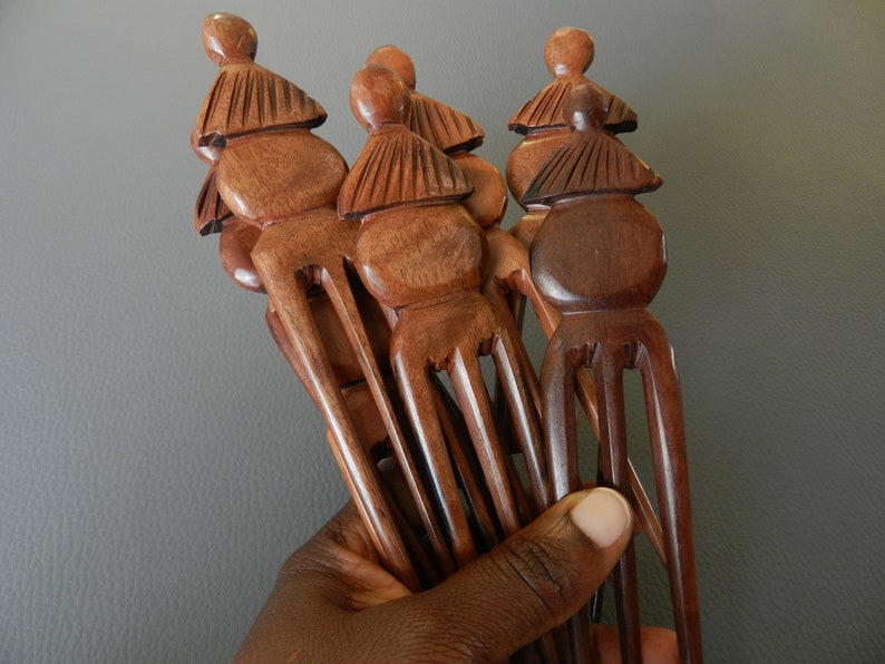 African Wood Carved African Box Comb, Hair Pick African Accessory ...