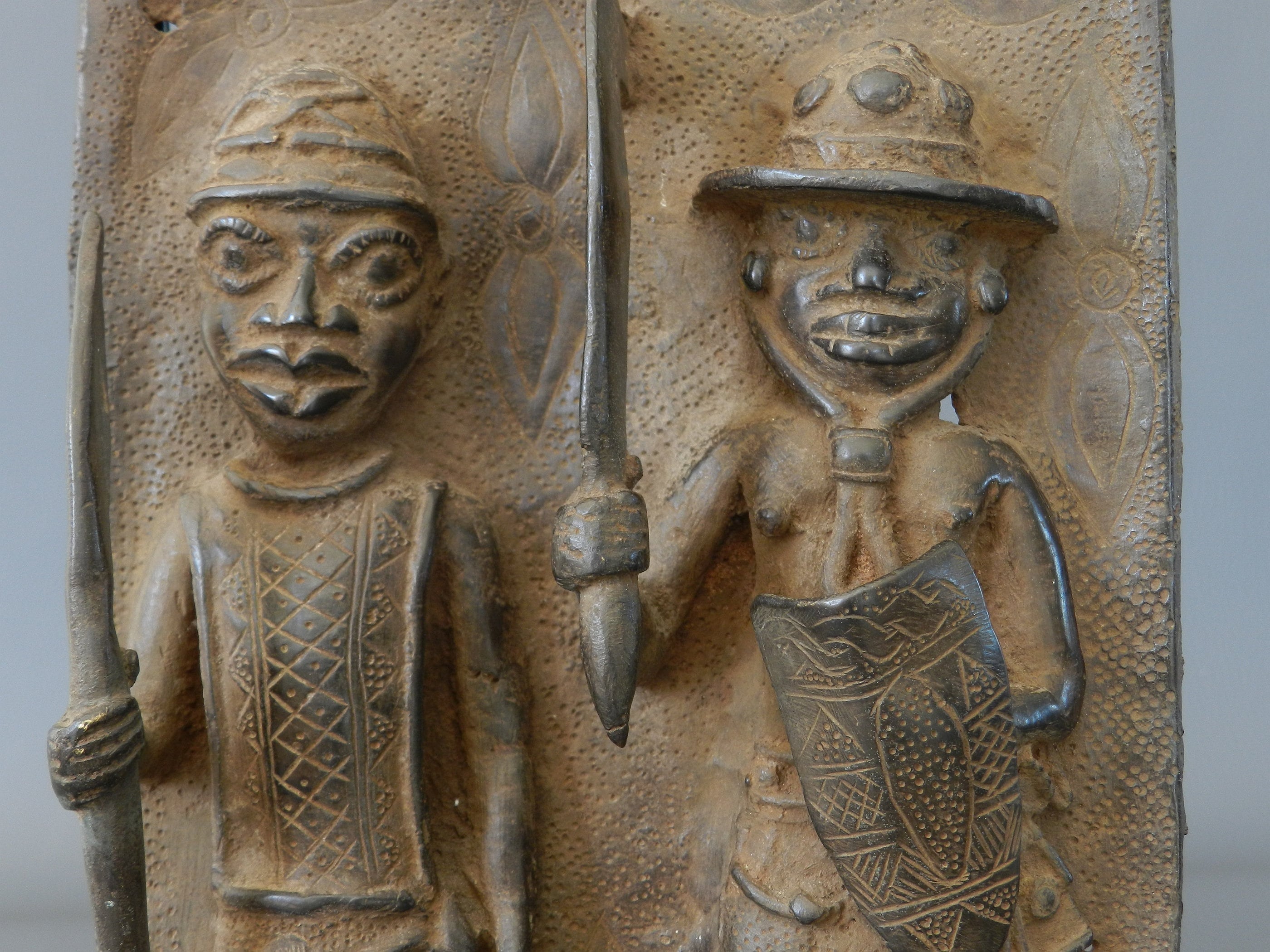 Bronze Plaque Yoruba Soldiers Carrying and Spear Sword, Bronze ...