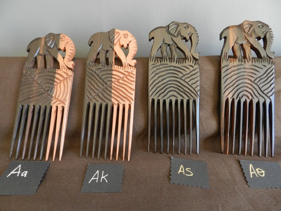 African Comb ebony wood, comb elephant sculpture, Com… - Gem