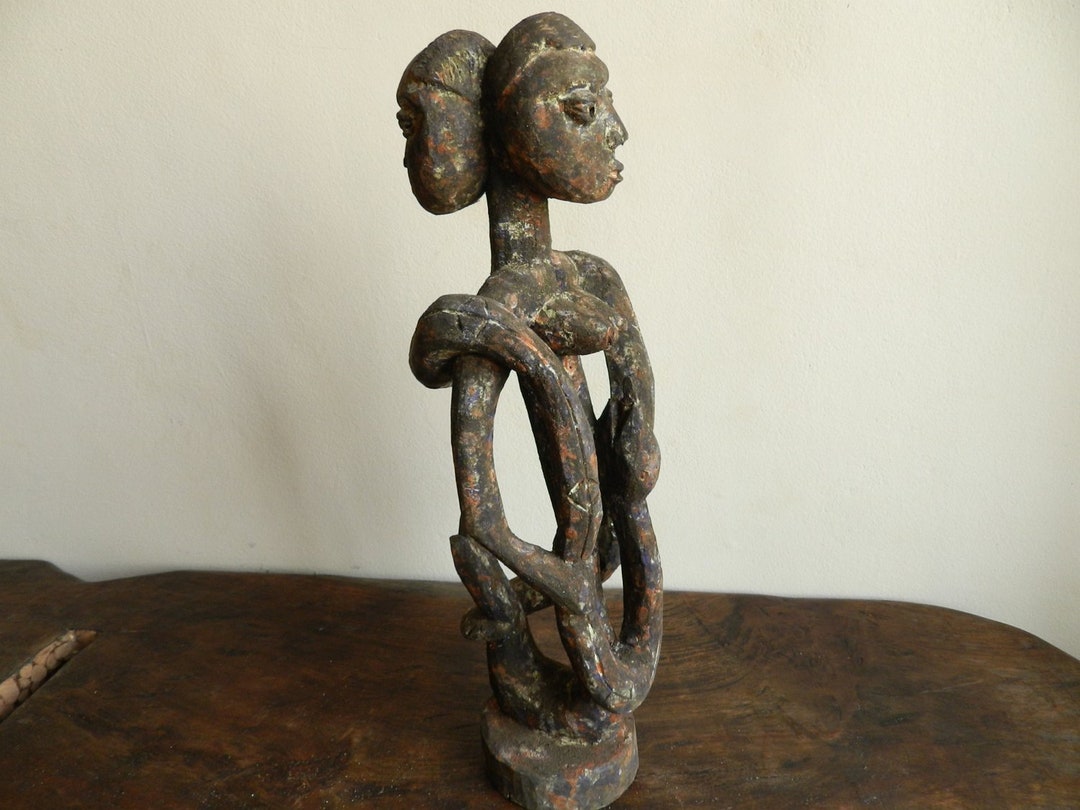 Mami Wata Double Face Vodoun Statue, Two Voodoo Heads in Polychrome ...