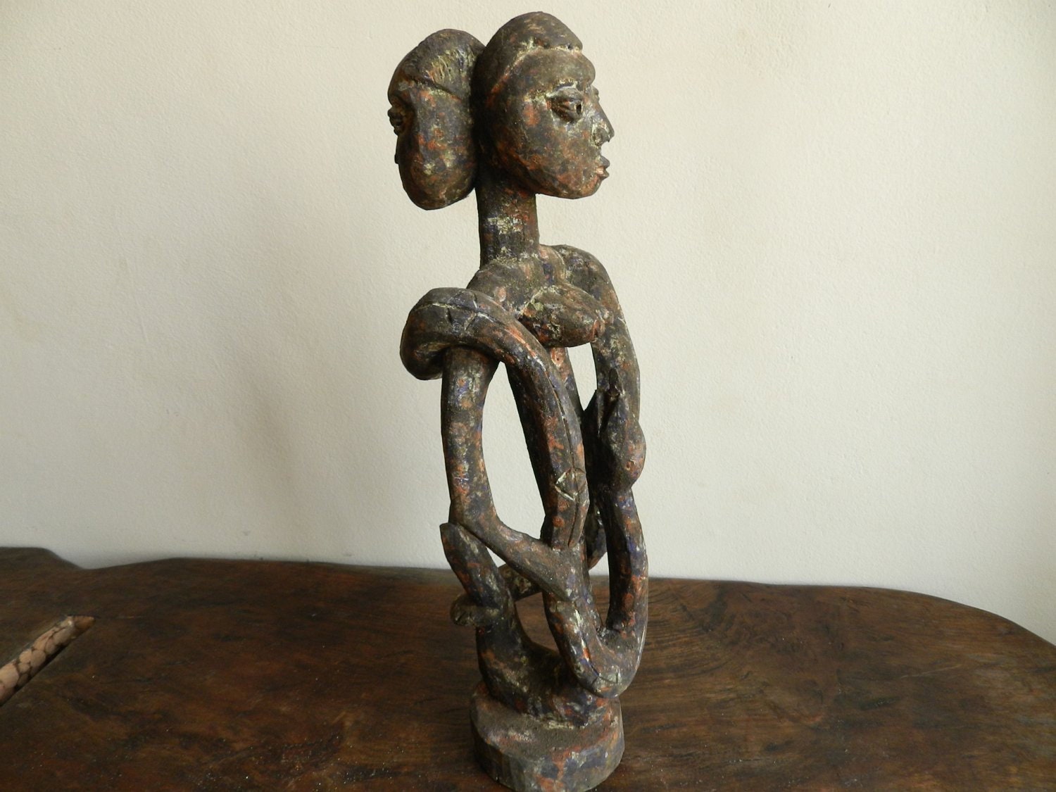 Mami Wata Double Face Vodoun Statue, Two Voodoo Heads in Polychrome ...
