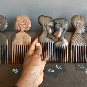 African Comb Sculpture Bust Man Woman Monkey Luxury Ebony Wood, African ...