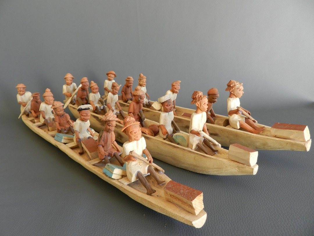 Pirogue Boat Wooden Sculpture 6 Characters 53 Cm 20.87 Inch ...