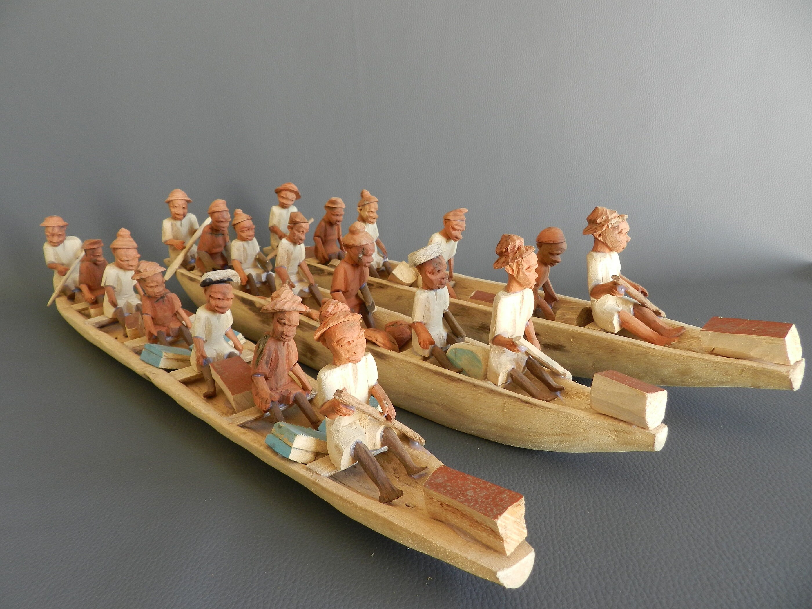 Pirogue Boat Wooden Sculpture 6 Characters 53 Cm 20.87 Inch ...
