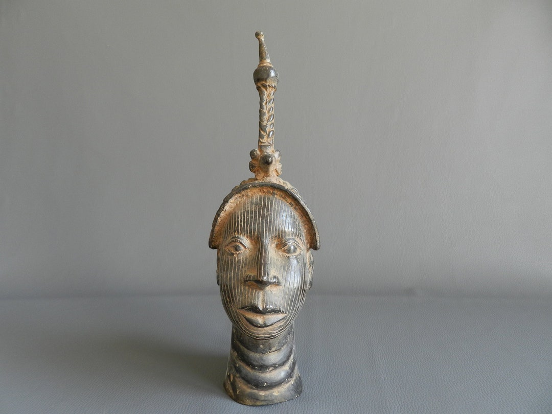 Yoruba Bronze Head With Olokun Crown of Queen Mother, Bronze Bini Edo ...