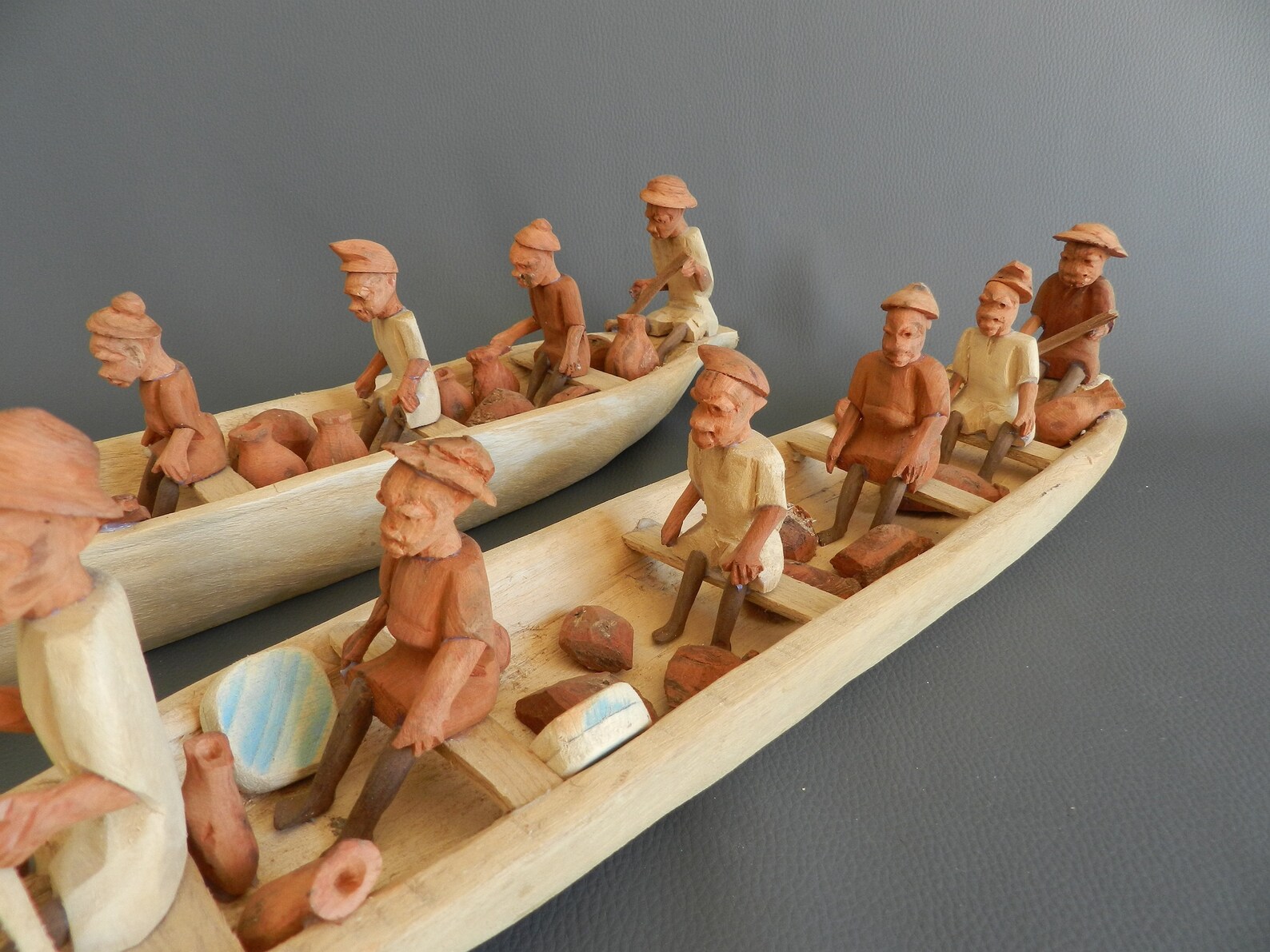 Wooden Carved Pirogue, 6 Passengers and Goods, 53cm 20.87", Traditional ...