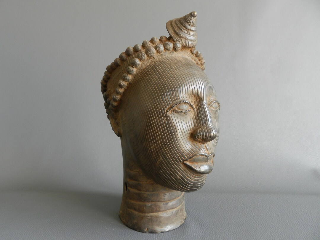 Crowned Head Bronze Ife Edo Nigeria Yoruba, Lejua Oba Oni Olokun ...