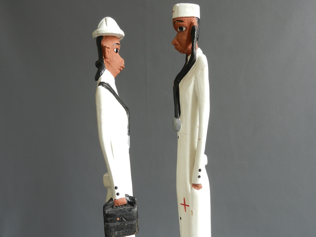 Colonial Doctor Statue 50 Cm 19.69 "african Sculpture Wood Painted ...