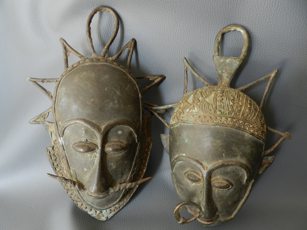 Mask in Bronze With a Gold Jewel in the Nose, Ife Bronze Yoruba Colon ...