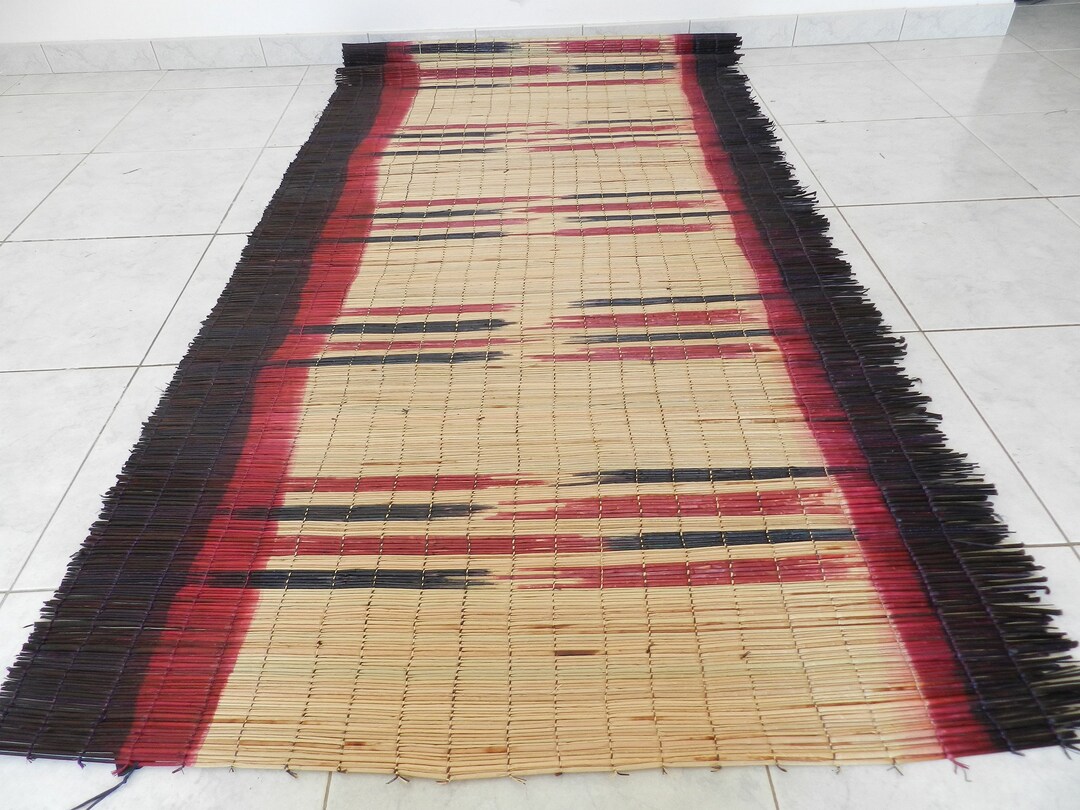 Natte Tapis de sol naturel aquarelle teintée, jonc raphia tissé à la ...