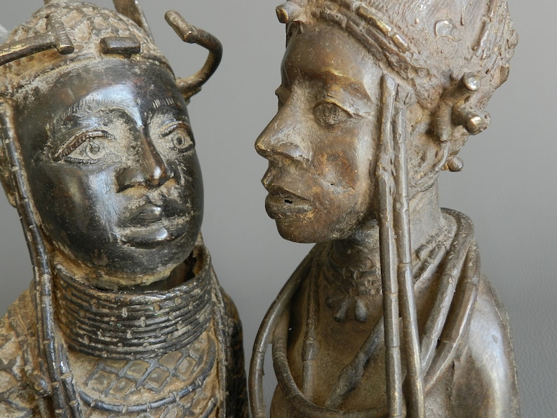 Luxe Bronze Edo Ife Yoruba Couple King Oba Queen Mother, Bronze Bini ...