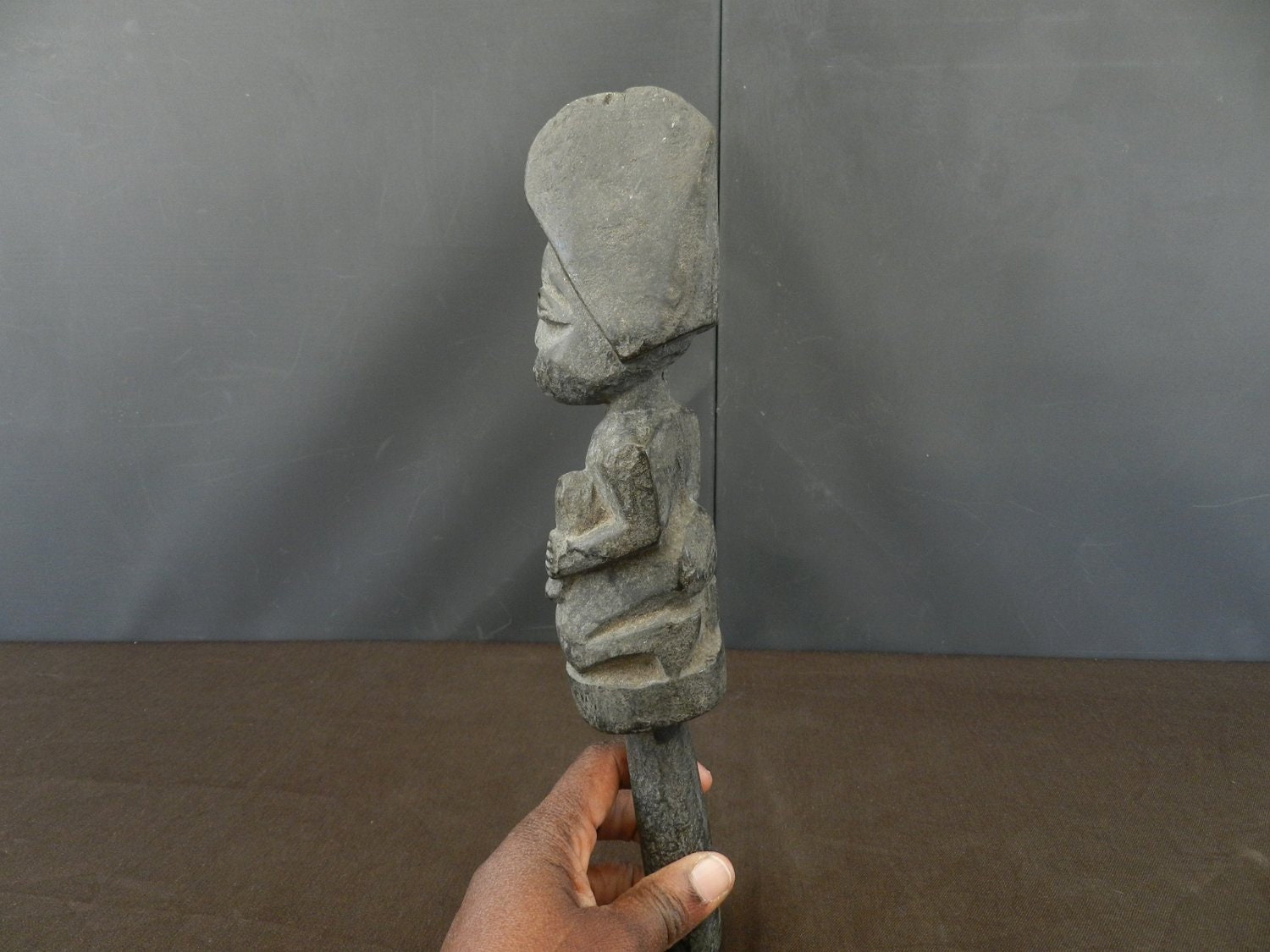 Black Shango Stick Oshe Wooden Altar Figure Kneeling Man | Etsy