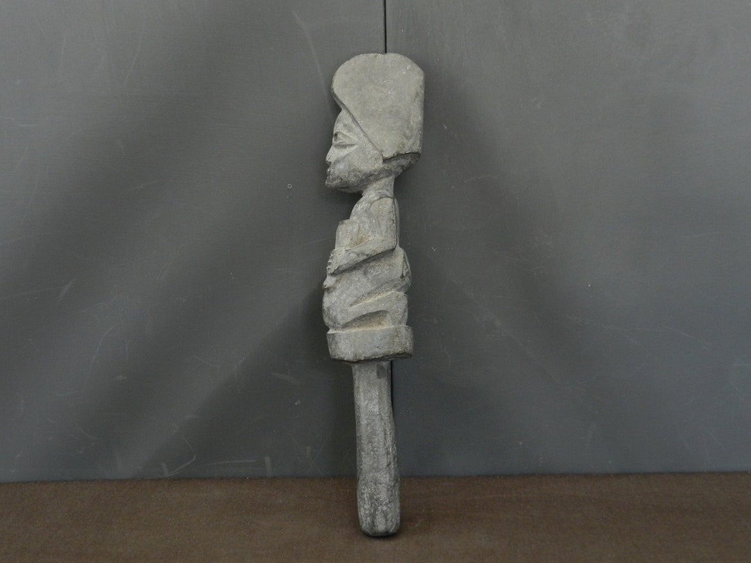 Black Shango Stick Oshe Wooden Altar Figure, Kneeling Man Yoruba With ...